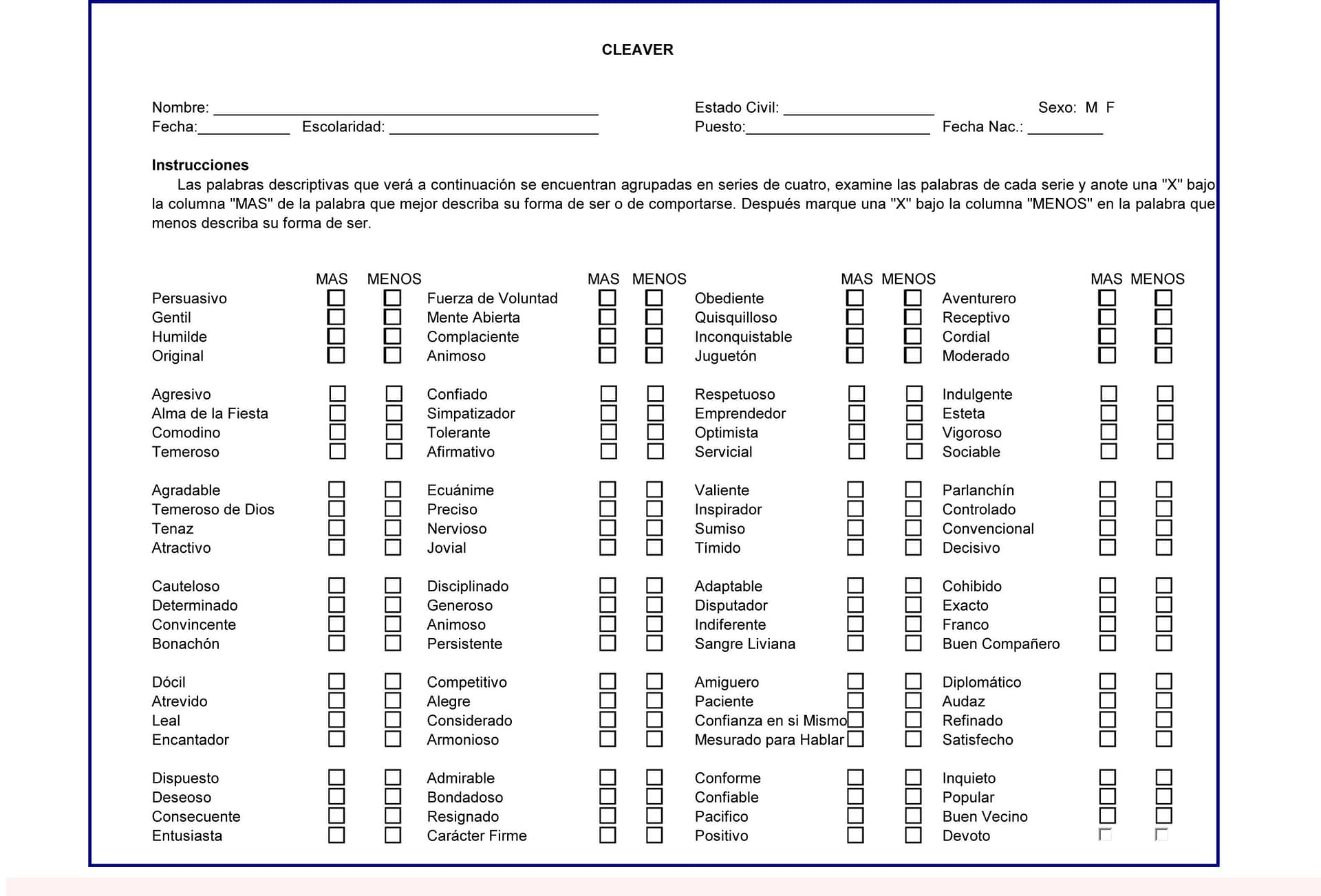 Test Cleaver – DISC – Cencolp Educación